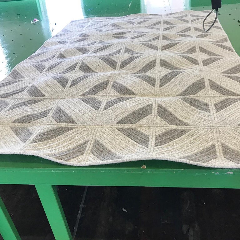 Araz Natural Woven Wool Rug in Light Grey, Custom Made in USA For Sale ...