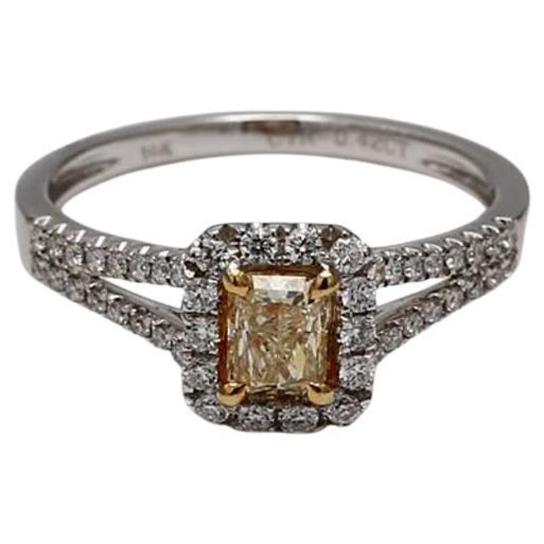 Natural Yellow Radiant and White Diamond .70 Carat TW Gold Engagement ...
