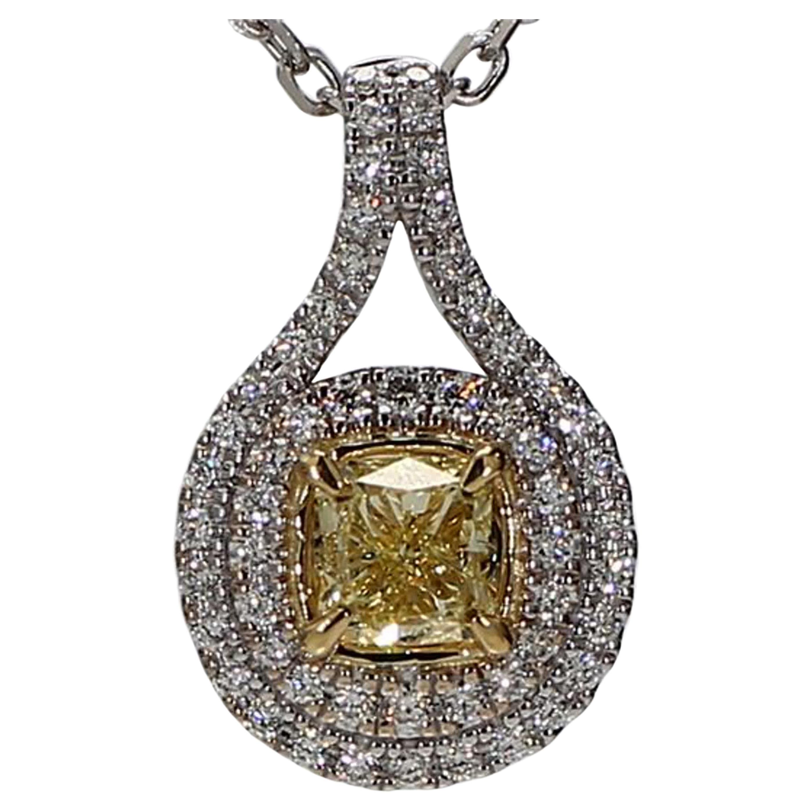 Natural Yellow Cushion and White Diamond 1.08 Carat TW Gold Drop ...