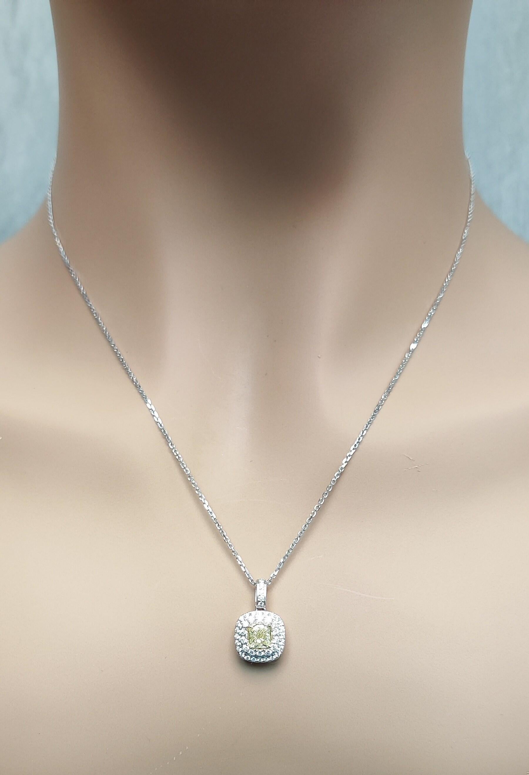 Natural Yellow Cushion Diamond 1.02 Carat TW Gold Drop Pendant For Sale ...