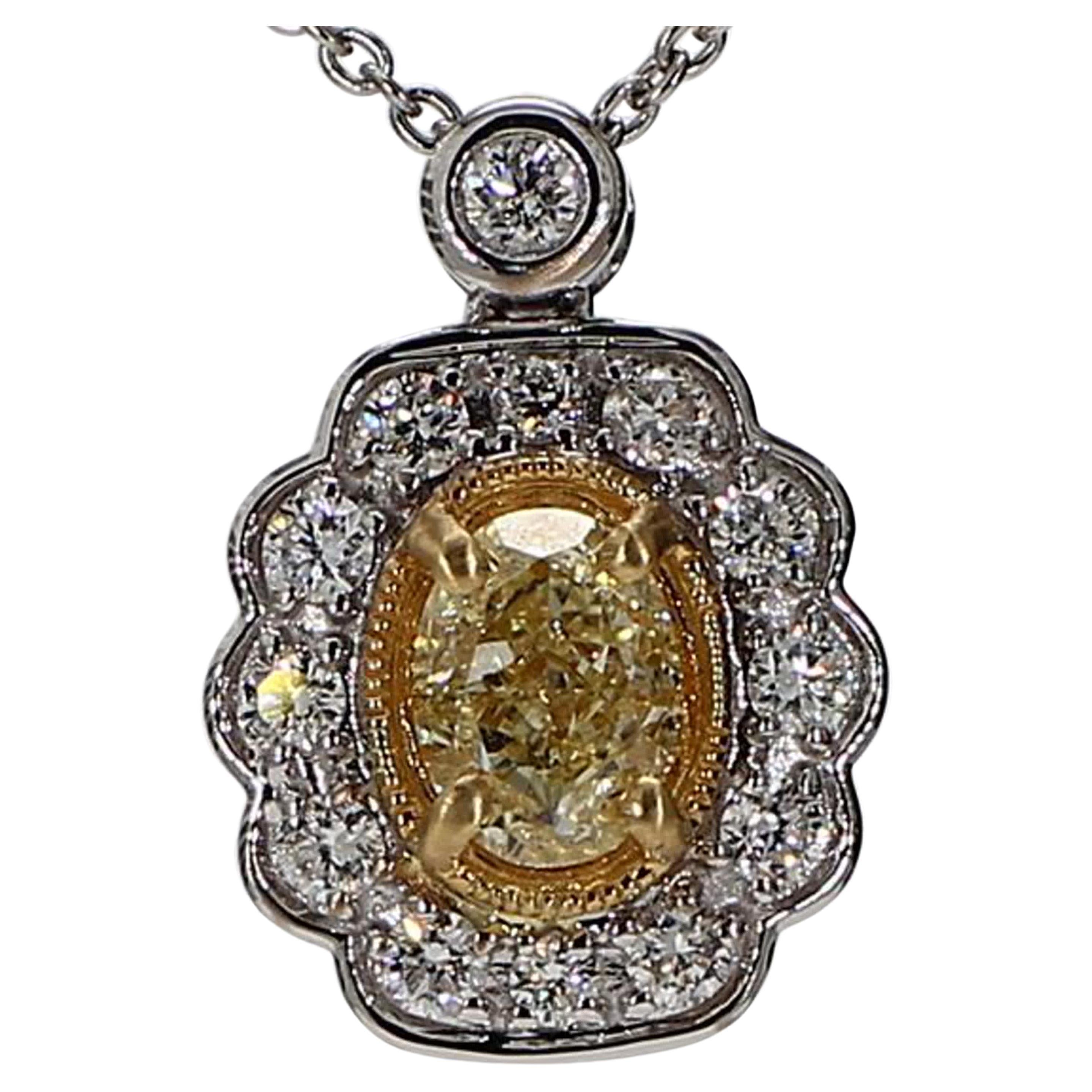 Natural Yellow Oval and White Diamond .90 Carat TW Gold Drop Pendant ...