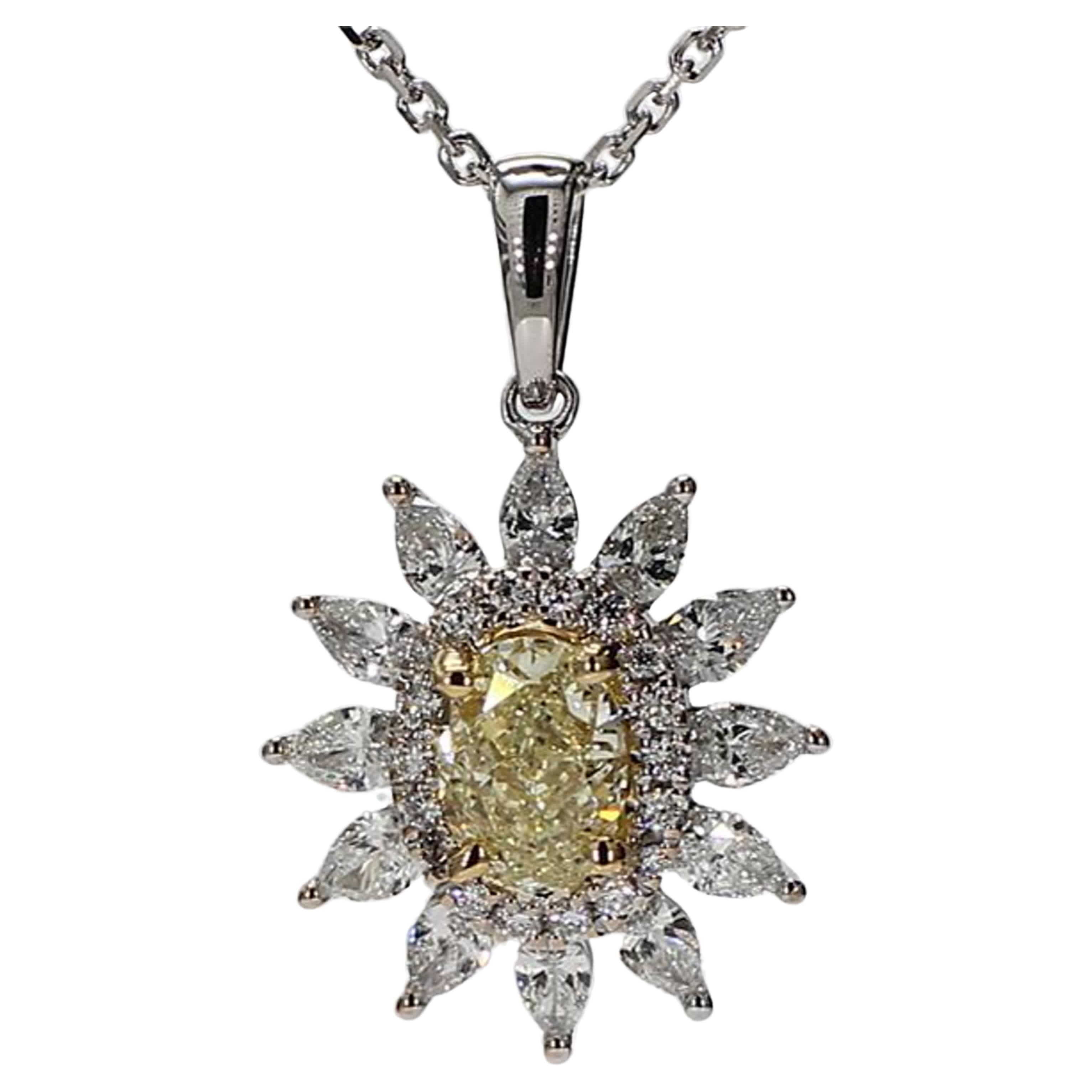Natural Yellow Oval and White Diamond 1.46 Carat TW Gold Drop Pendant ...