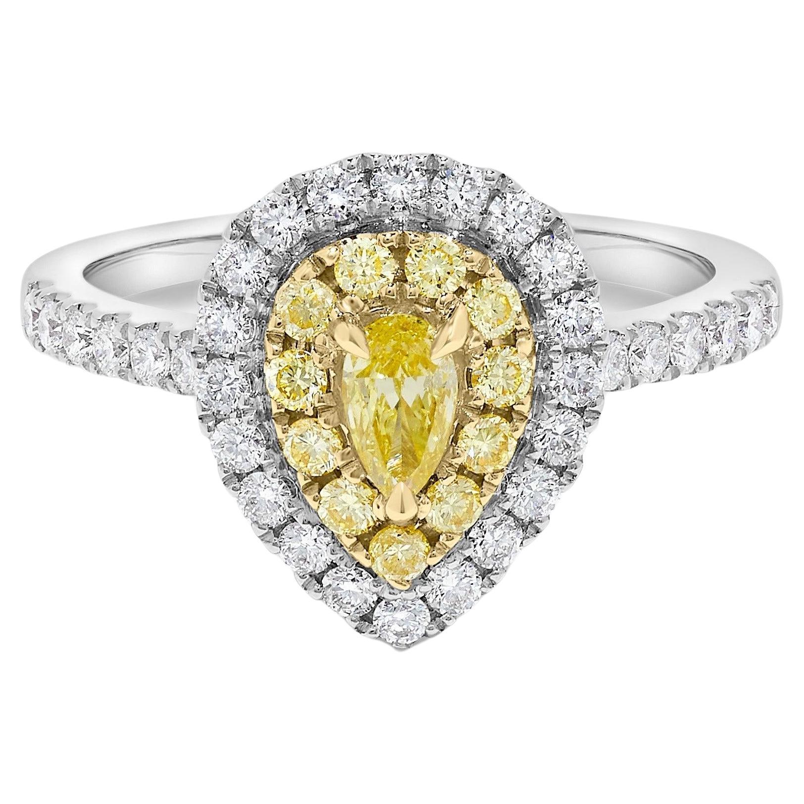 Natural Yellow Pear and White Diamond .86 Carat TW Platinum Cocktail ...