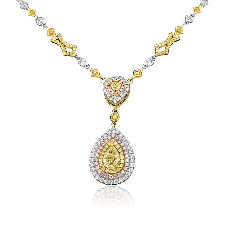 Natural Yellow Pink White Diamond Triple Halo Three Color Gold Drop ...