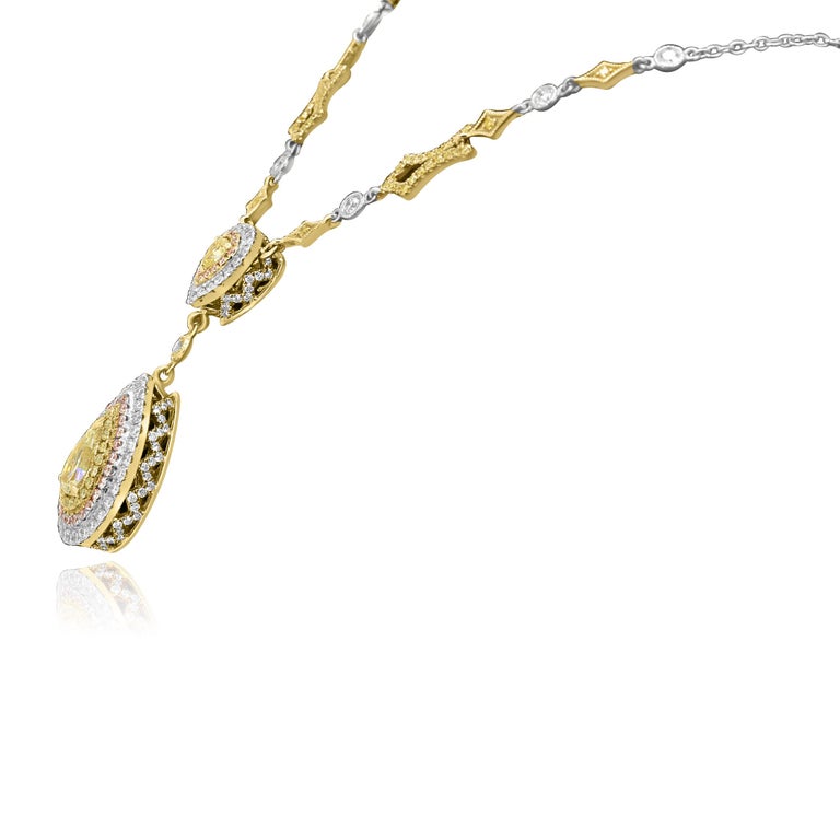 Natural Yellow Pink White Diamond Triple Halo Three Color Gold Drop ...