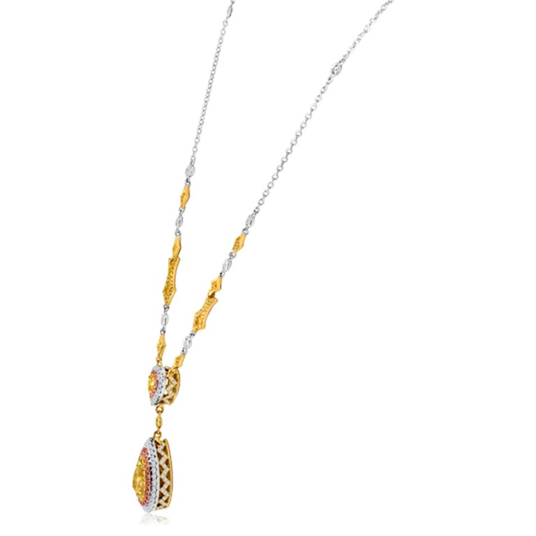 Natural Yellow Pink White Diamond Triple Halo Three Color Gold Drop ...