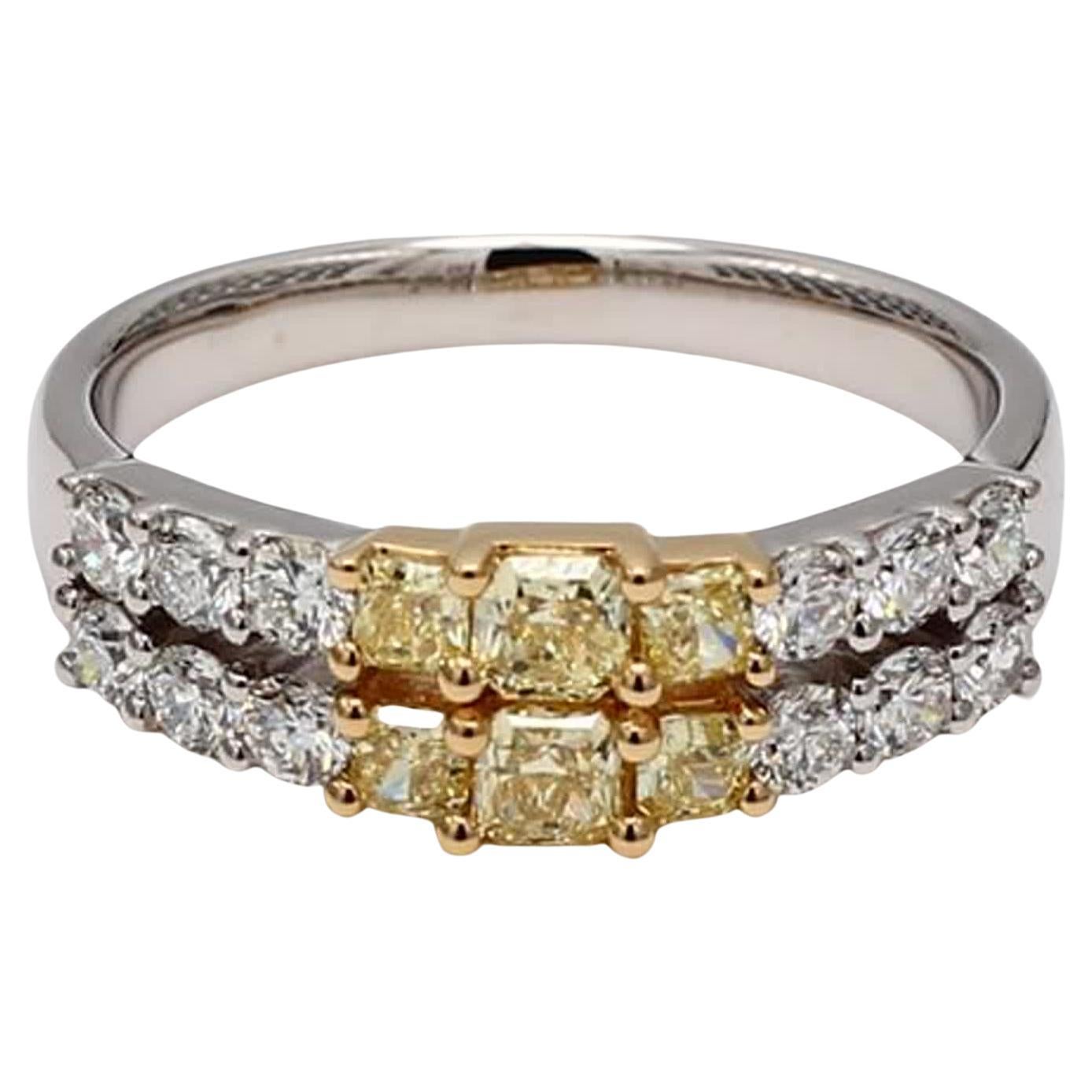 Natural Yellow Radiant and White Diamond .97 Carat TW Gold Wedding Band ...