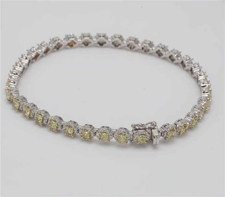 Natural Yellow Radiant and White Diamond 3.68 Carat TW Gold Bracelet ...