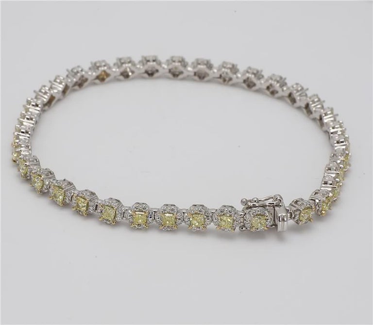 Natural Yellow Radiant and White Diamond 3.68 Carat TW Gold Bracelet ...