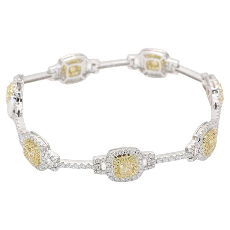 Natural Yellow Radiant and White Diamond 5.48 Carat TW Gold Bracelet ...