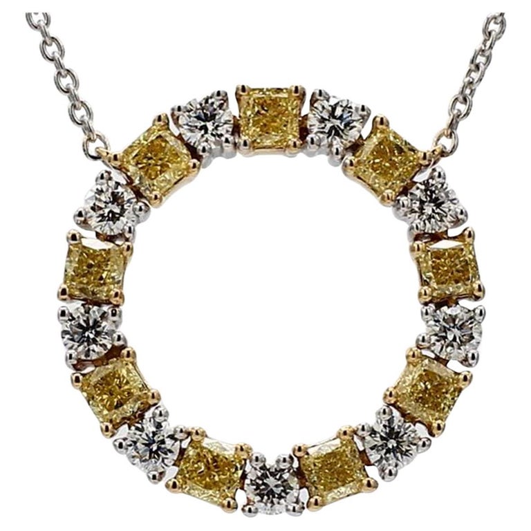 Natural Yellow Radiants and White Diamond 1.47 Carat TW Gold Circle ...