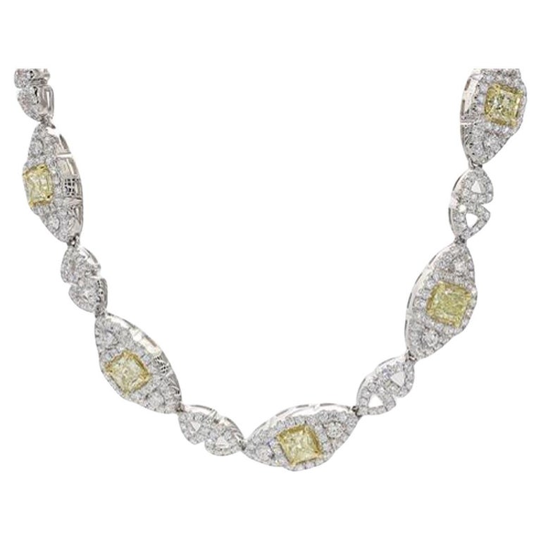 Natural Yellow Radiant and White Diamond 7.53 Carat TW Gold Necklace ...