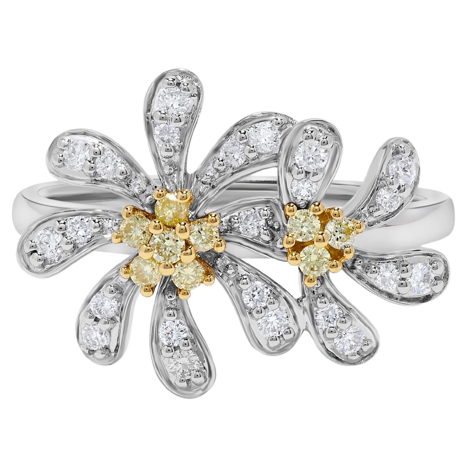 Natural Yellow Round and White Diamond .35 Carat TW Gold Cocktail Ring ...