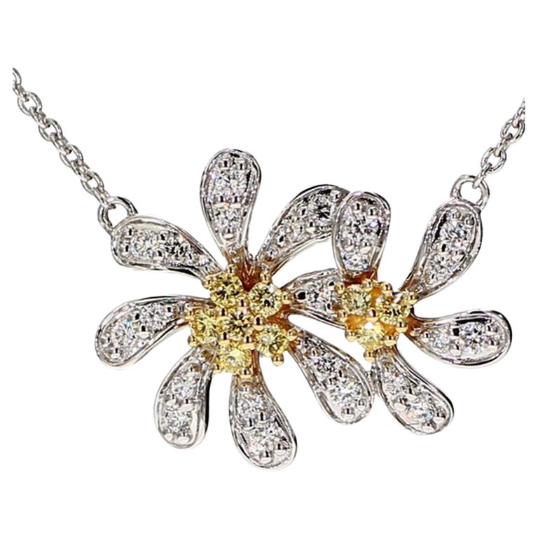 Natural Yellow Round and White Diamond .35 Carat TW Gold Drop Pendant ...