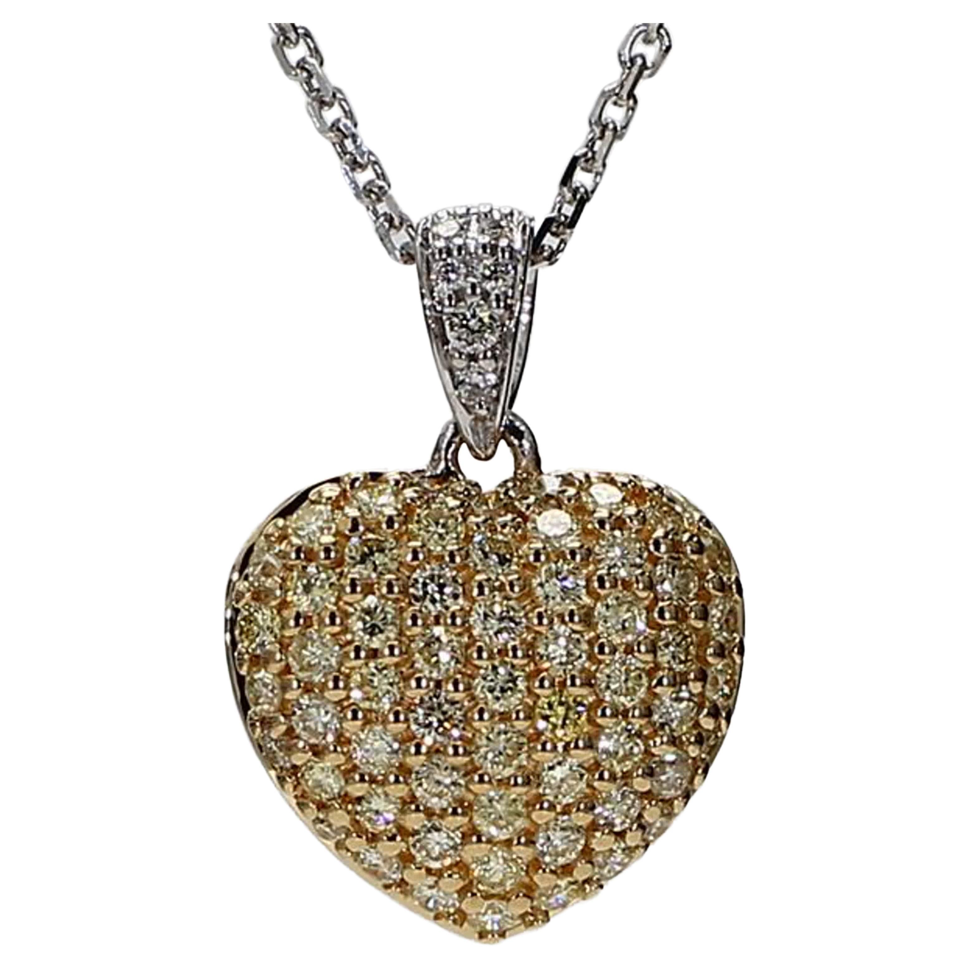 Natural Yellow Round and White Diamond .54 Carat TW Gold Drop Pendant ...