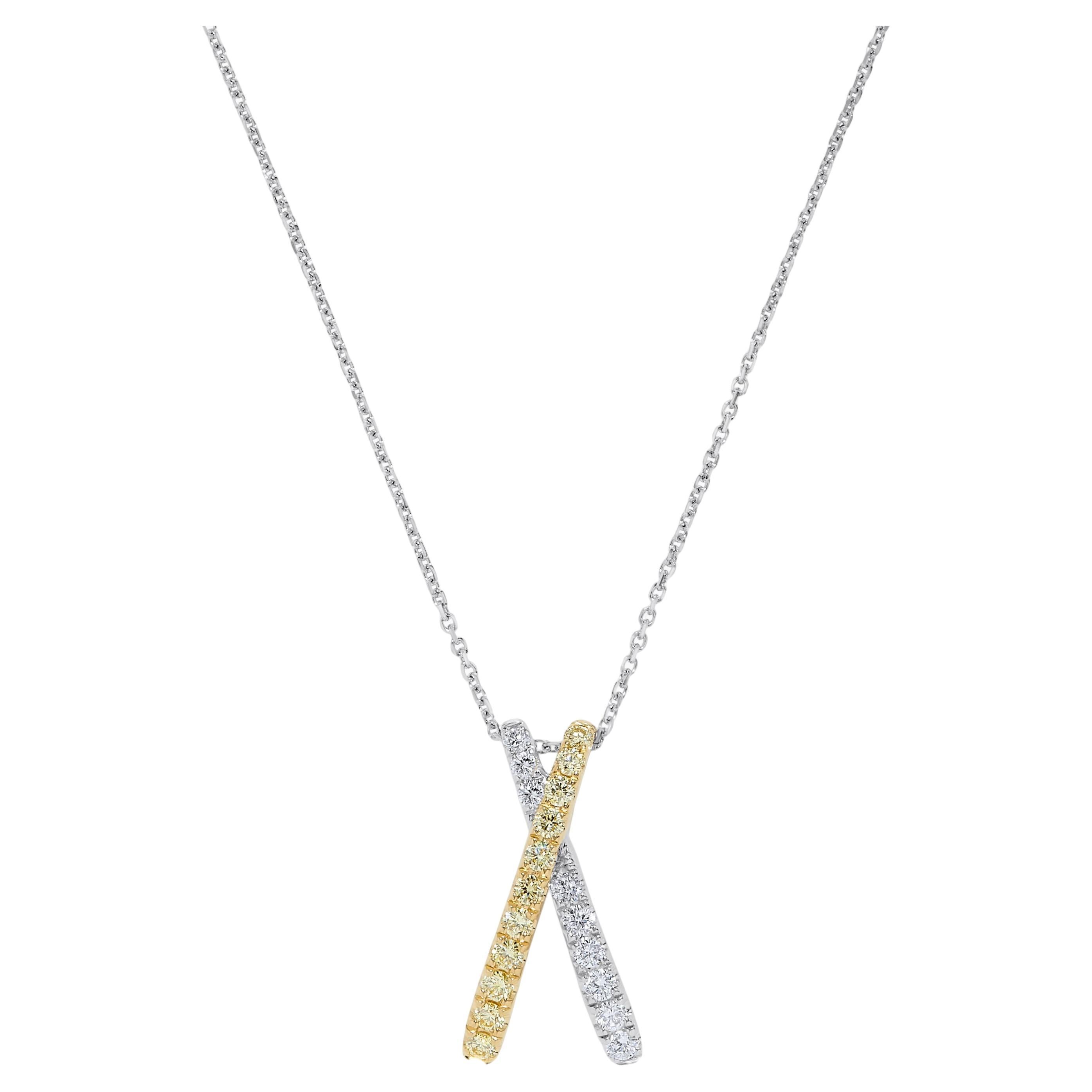 Natural Yellow Mix and White Diamond .94 Carat TW Gold Drop Pendant For ...