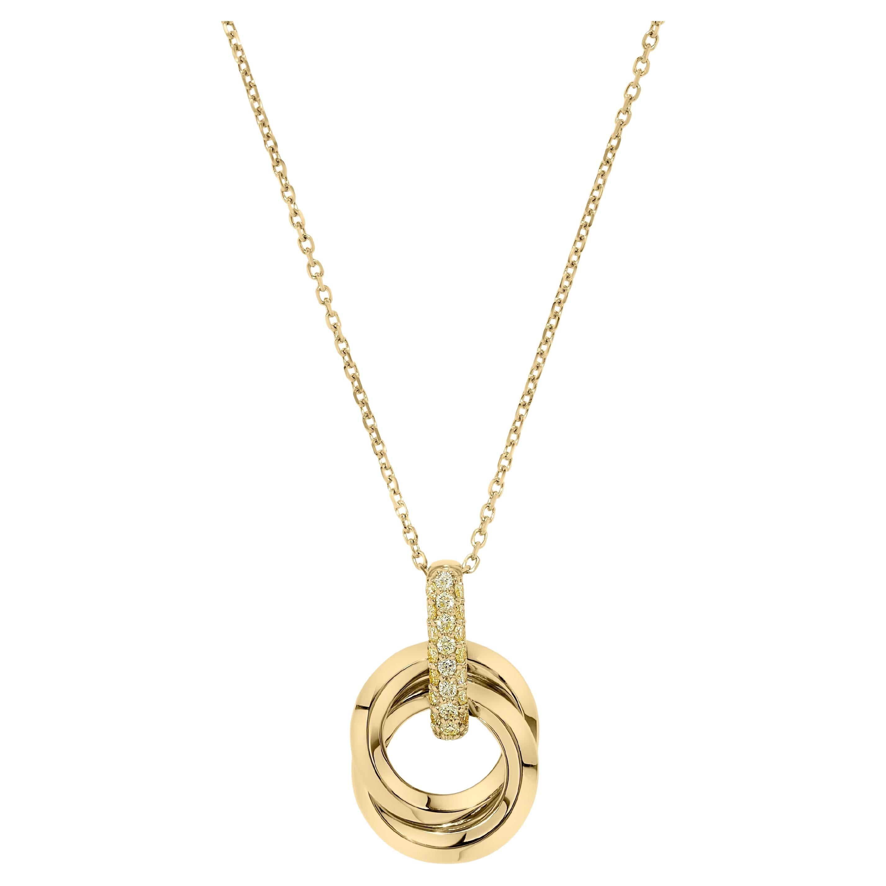 Natural Yellow Round Diamond .30 Carat TW Yellow Gold Drop Pendant For ...