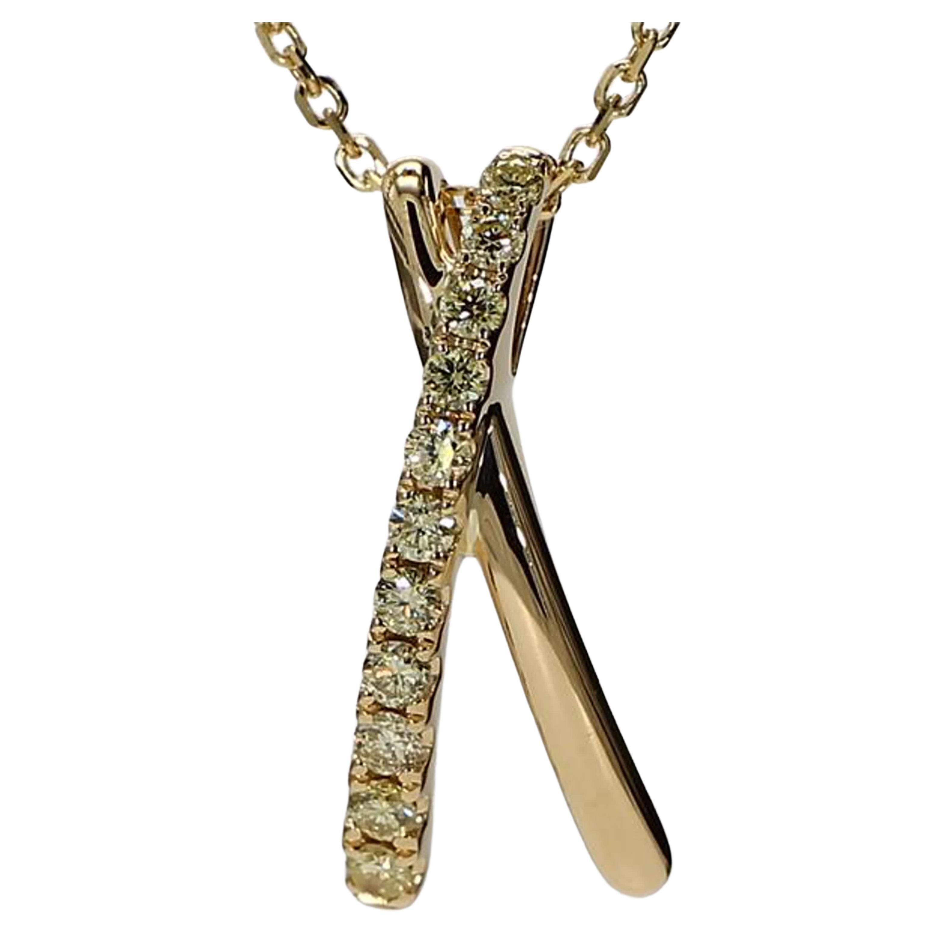 Natural Yellow Round and White Diamond .54 Carat TW Gold Drop Pendant ...