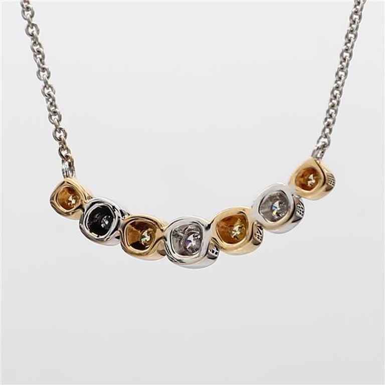Natural Yellow Round and White Diamond .21 Carat TW Gold Necklace For ...