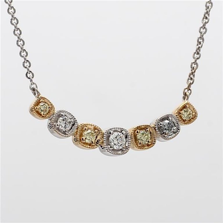 Natural Yellow Round and White Diamond .21 Carat TW Gold Necklace For ...