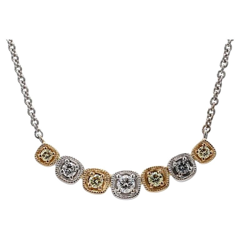 Natural Yellow Round and White Diamond .21 Carat TW Gold Necklace For ...