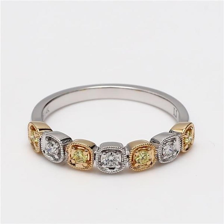 Natural Yellow Round and White Diamond .21 Carat TW Gold Wedding Band ...