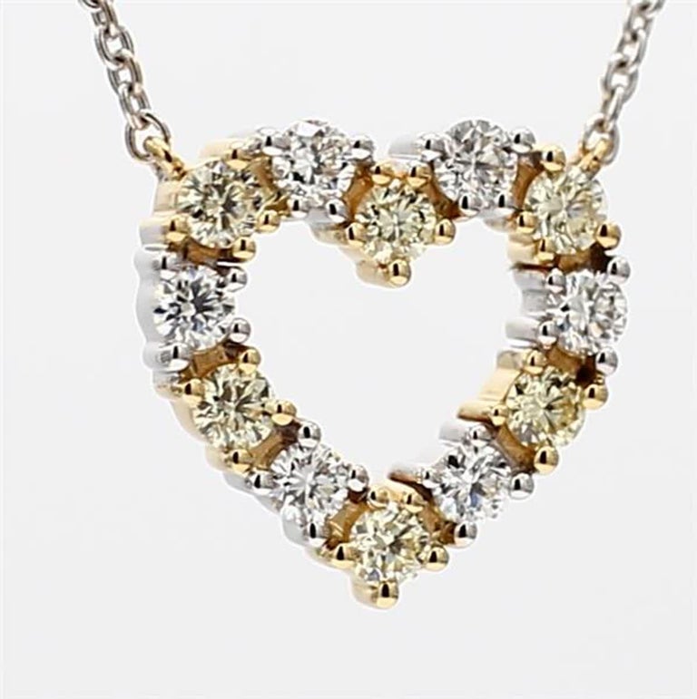 Natural Yellow Round and White Diamond .45 Carat TW Gold Heart Necklace ...