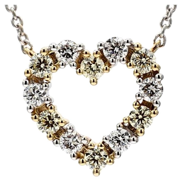Natural Yellow Round and White Diamond .45 Carat TW Gold Heart Necklace ...