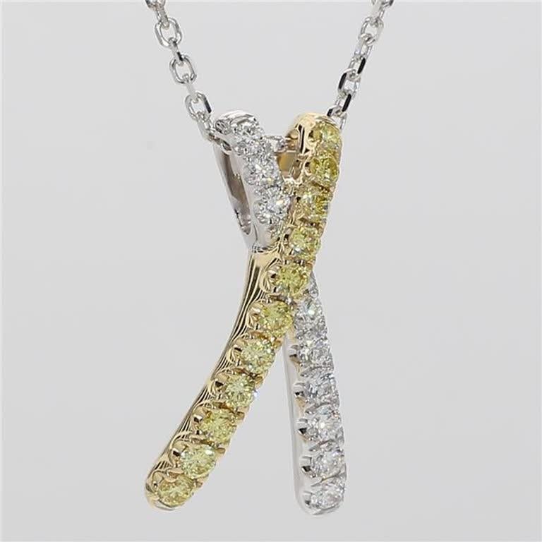 Natural Yellow Round and White Diamond .56 Carat TW Gold Drop Pendant ...