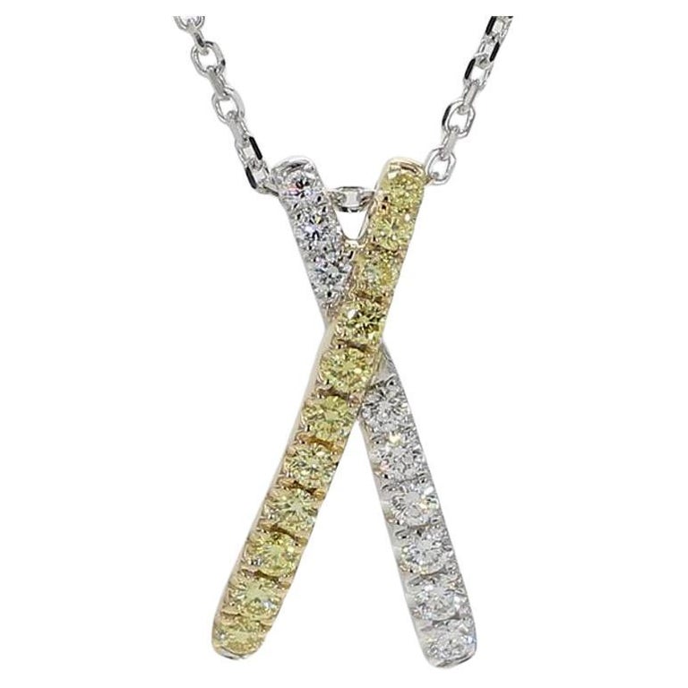 Natural Yellow Round and White Diamond .56 Carat TW Gold Drop Pendant ...