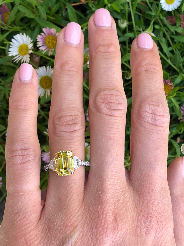 Unheated Yellow Sapphire Ring 4.47 Carats Ceylon No Heat at 1stDibs ...