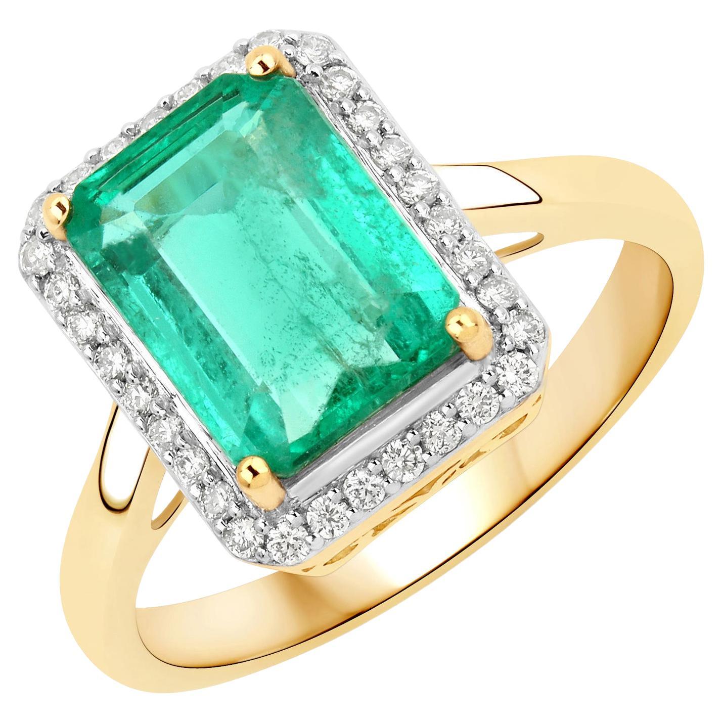 Bague cocktail en or jaune 14 carats avec émeraude naturelle de Zambie ...