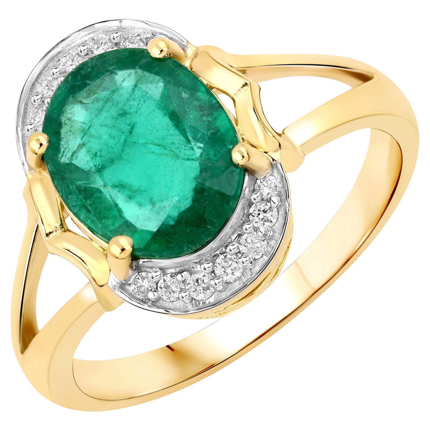 Bague cocktail en or jaune 14 carats avec émeraude naturelle de Zambie ...