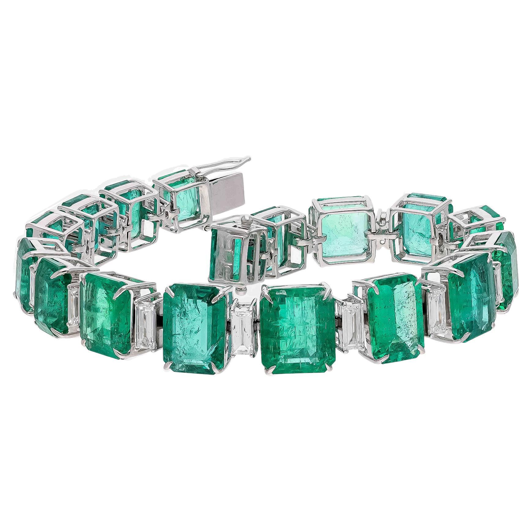 Natural Zambian Emerald Bracelet with Diamond and 18k Gold For Sale at ...