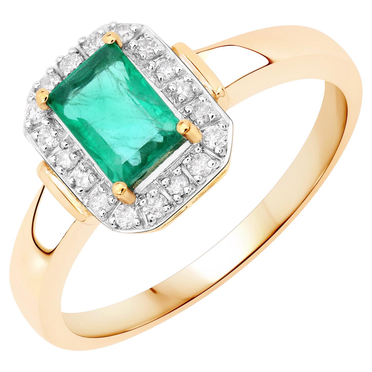 Beautiful 1 Carat Natural Zambian Emerald and Diamond Halo 14k Yellow ...