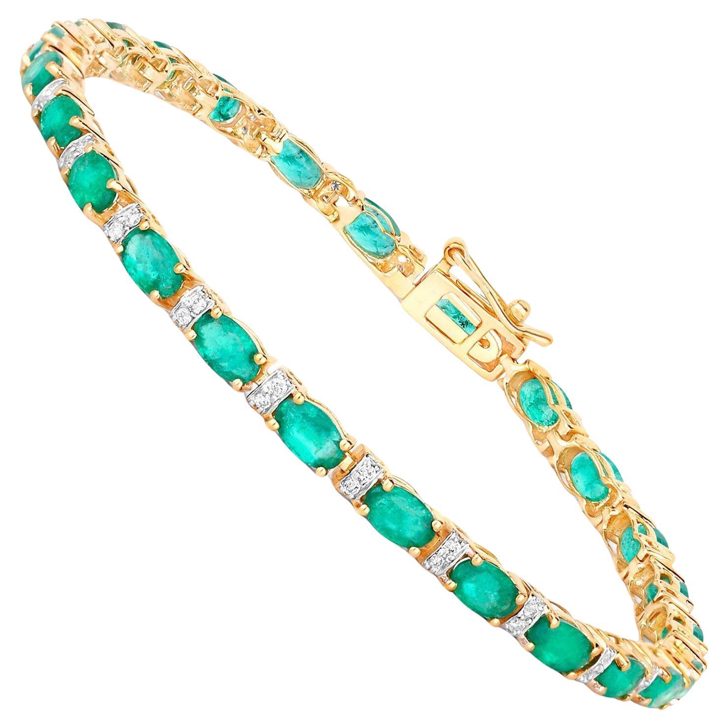 Zambian Emerald Tennis Bracelet With Diamonds 6.91 Carats 18K Yellow ...
