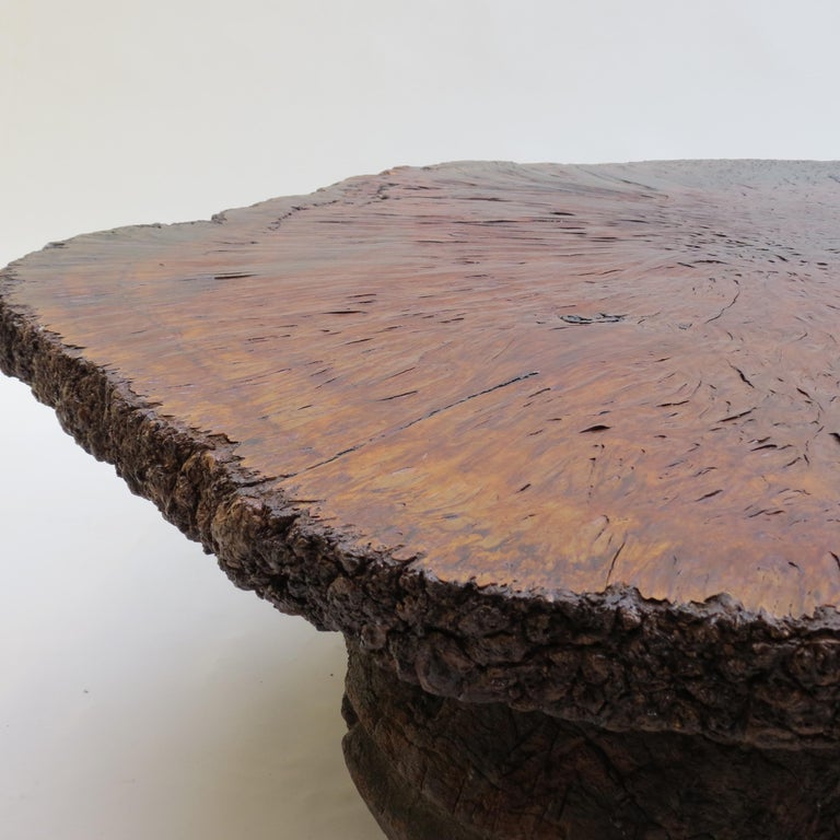 Naturalistic Bespoke Karri Burr Wood and Antique Wooden Base Table at ...