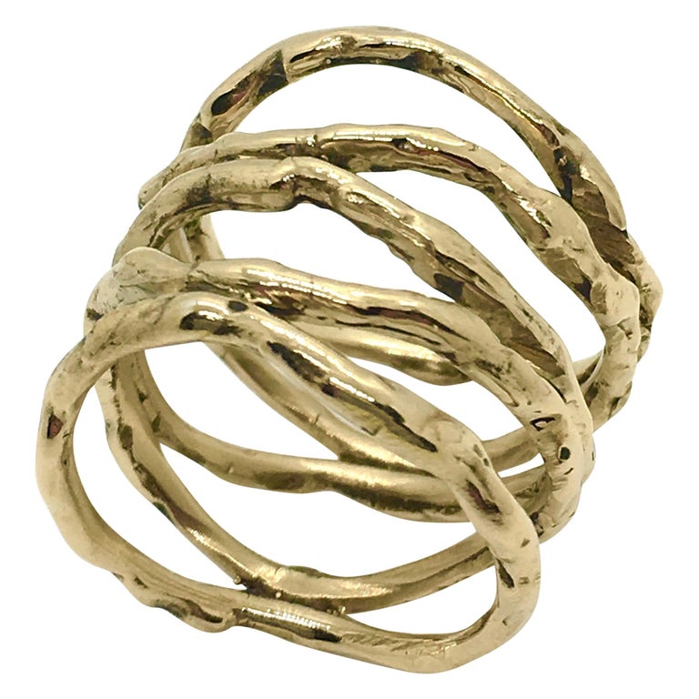 Naturalistic "Branch" Ring in Polished Yellow Gold with Oxidized ...