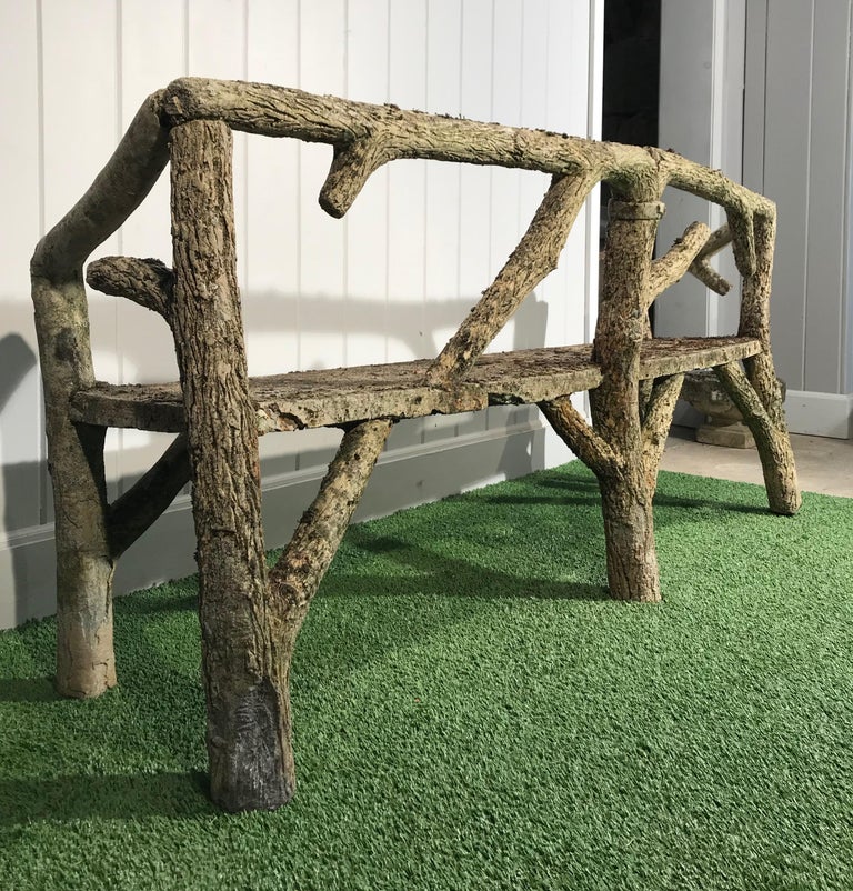 Naturalistic French Faux Bois Bench, circa 1930s at 1stDibs