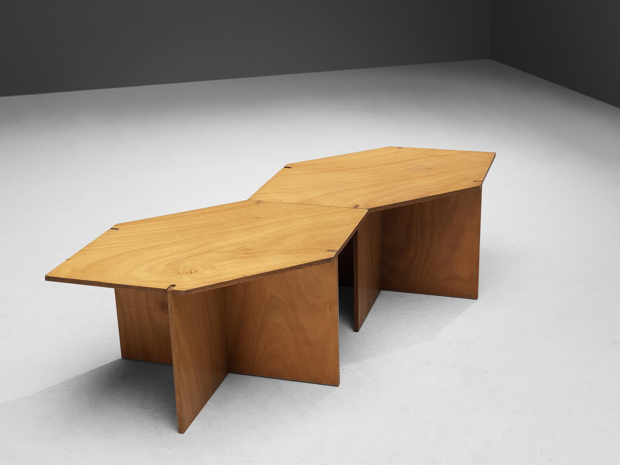 Naturalistic Hexagonal Coffee Tables in Walnut For Sale at 1stDibs