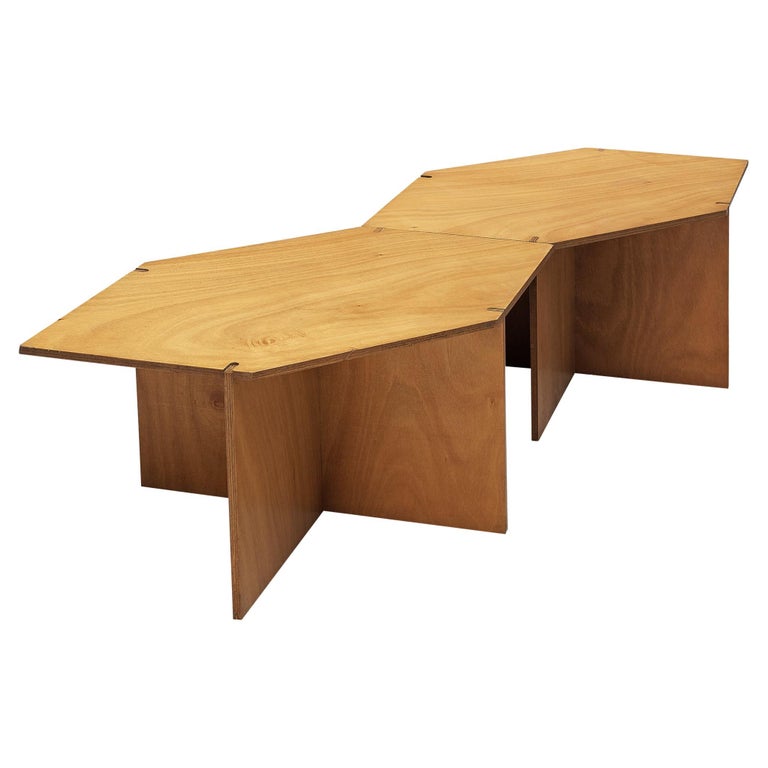 Naturalistic Hexagonal Coffee Tables in Walnut For Sale at 1stDibs