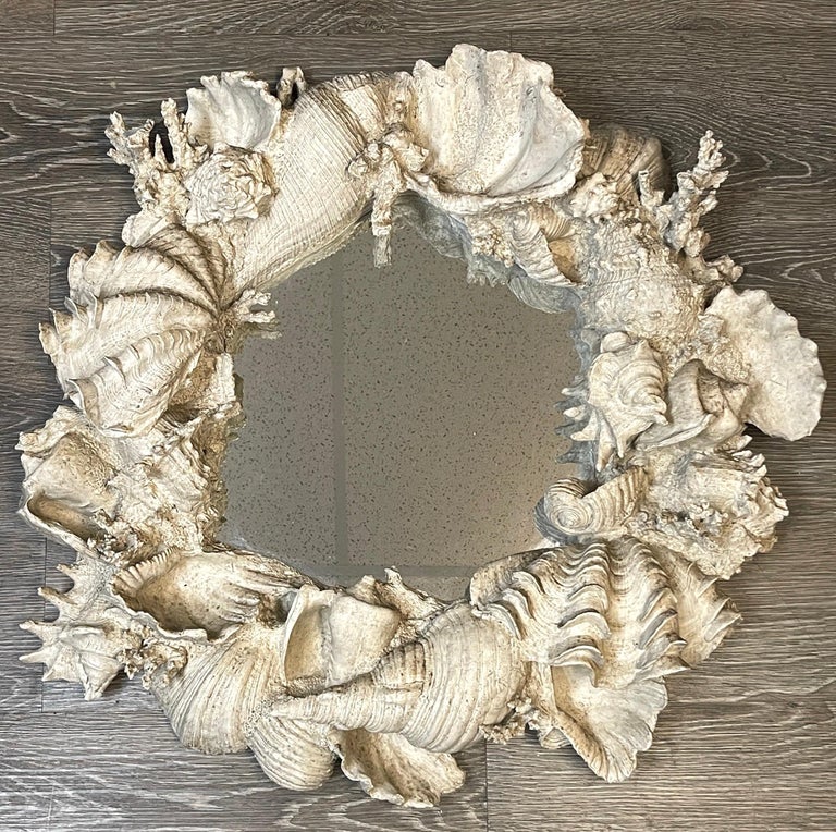 Naturalistic High-Relief Coral and Shell Motif Porthole Mirror For Sale ...