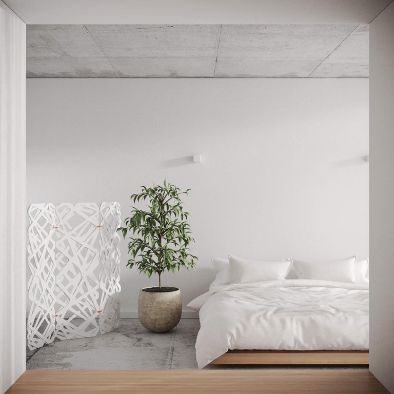 Nature-Inspired Organic Folding Screen in White Lacquered Wood For Sale ...