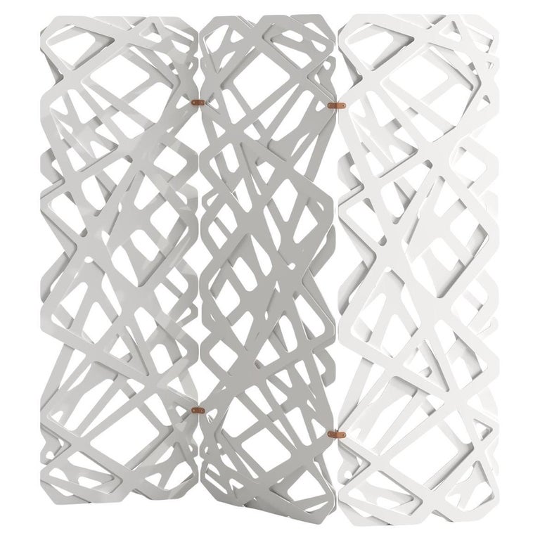 Nature-Inspired Organic Folding Screen in White Lacquered Wood For Sale ...