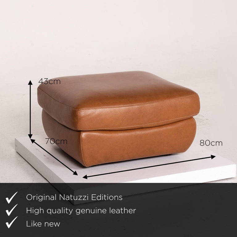 Natuzzi Editions Leather Stool Cognac Brown Ottoman For Sale at 1stDibs
