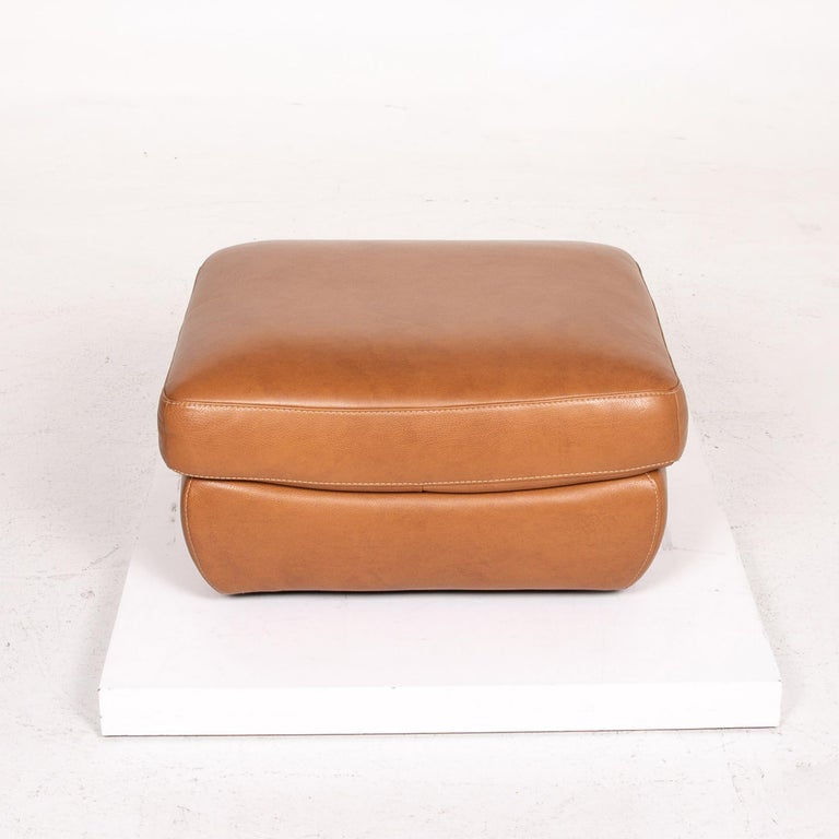 Natuzzi Editions Leather Stool Cognac Brown Ottoman For Sale at 1stDibs ...