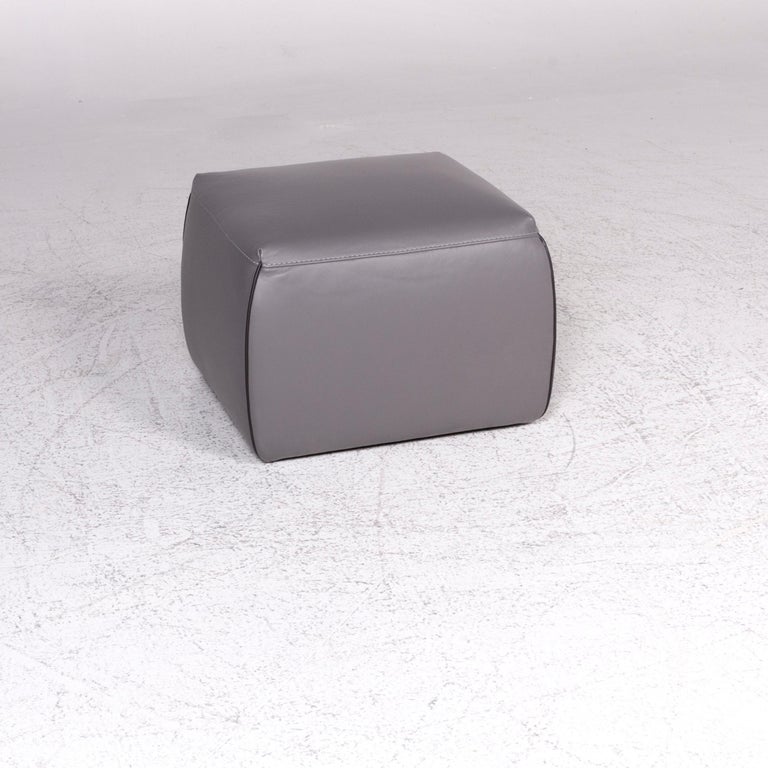 Natuzzi Editions Talento Leather Stool Gray Square Stool For Sale at ...