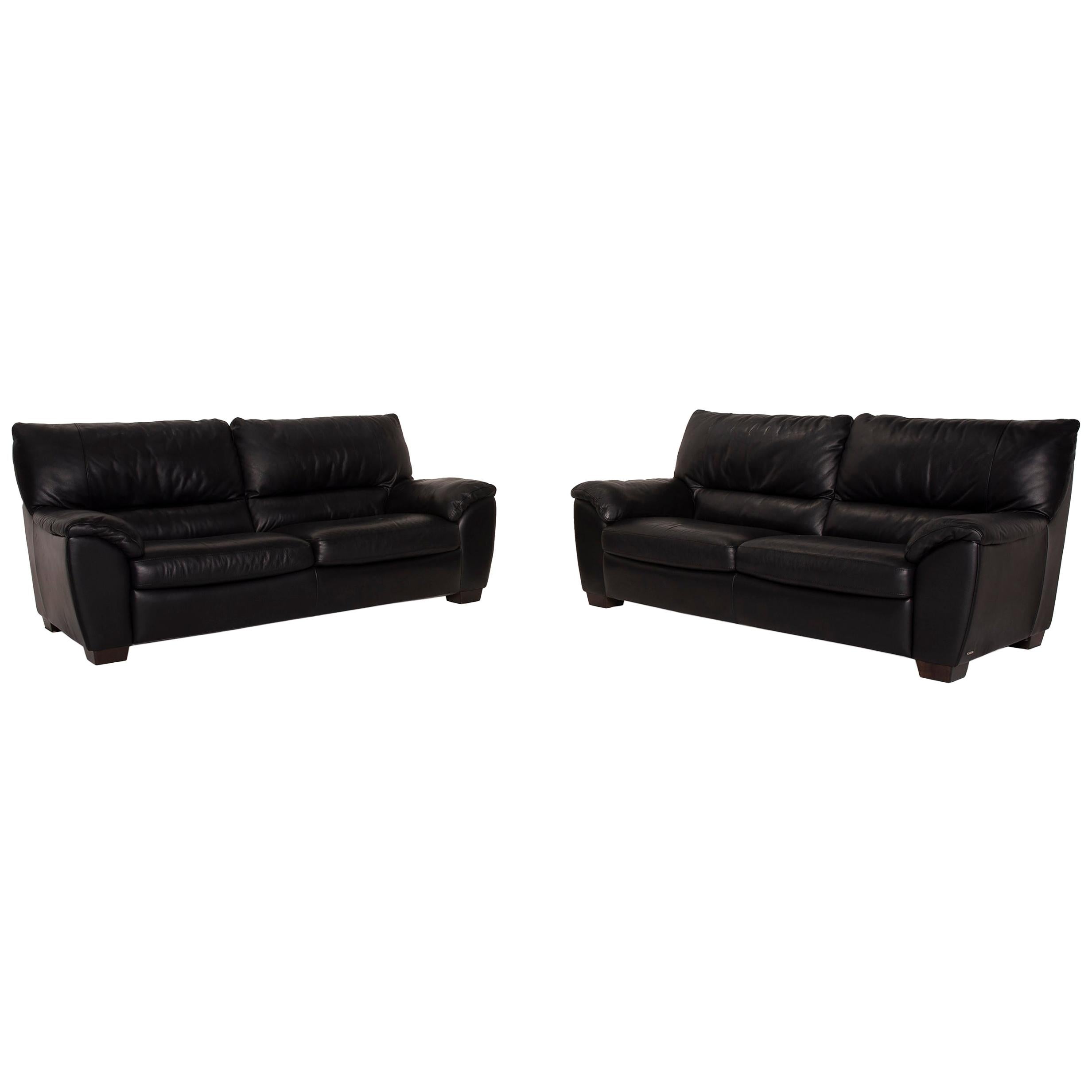 Natuzzi Two-Seater Leather Sofa Set Black 2x Two-Seater at 1stDibs