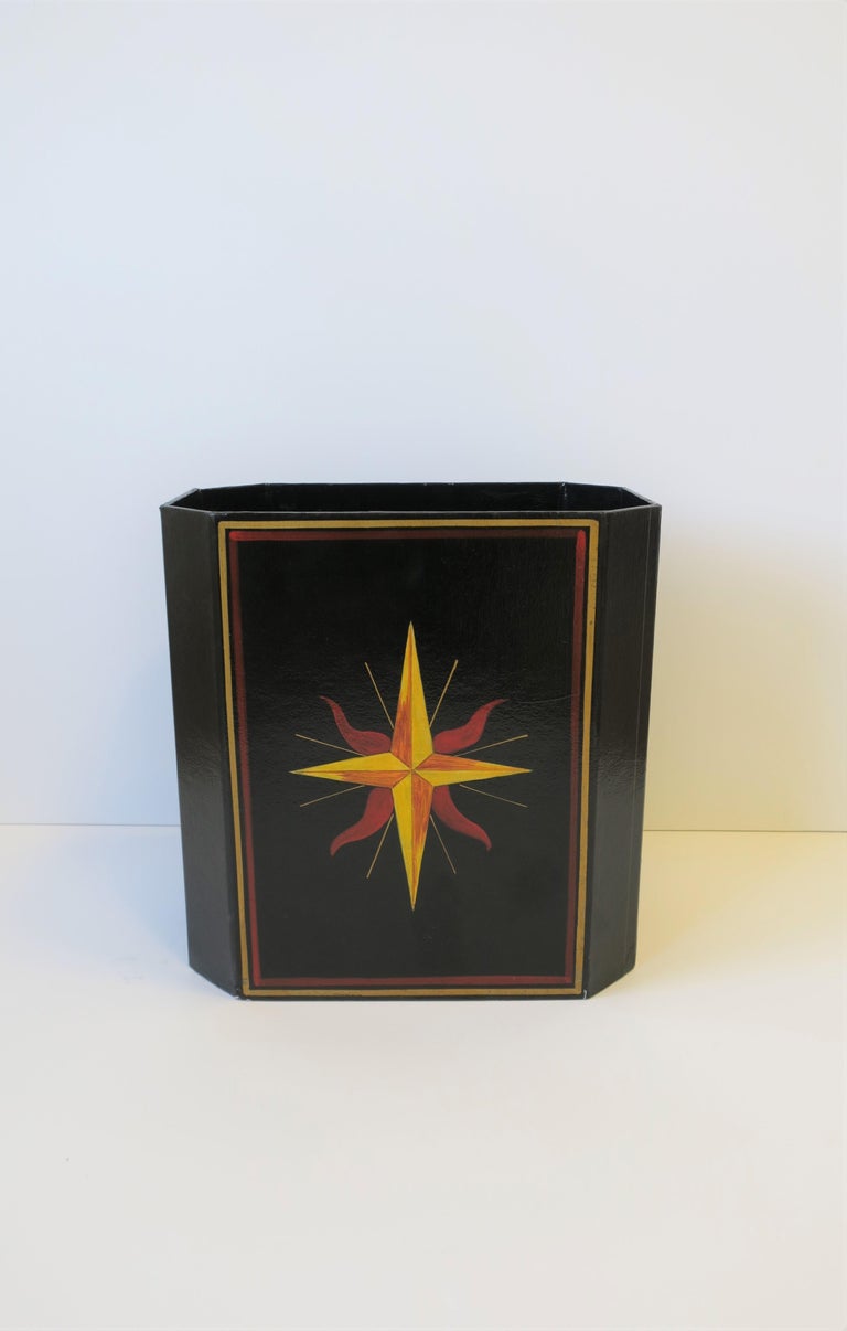Nautical Black and Gold Wastebasket or Trash Can For Sale at 1stDibs