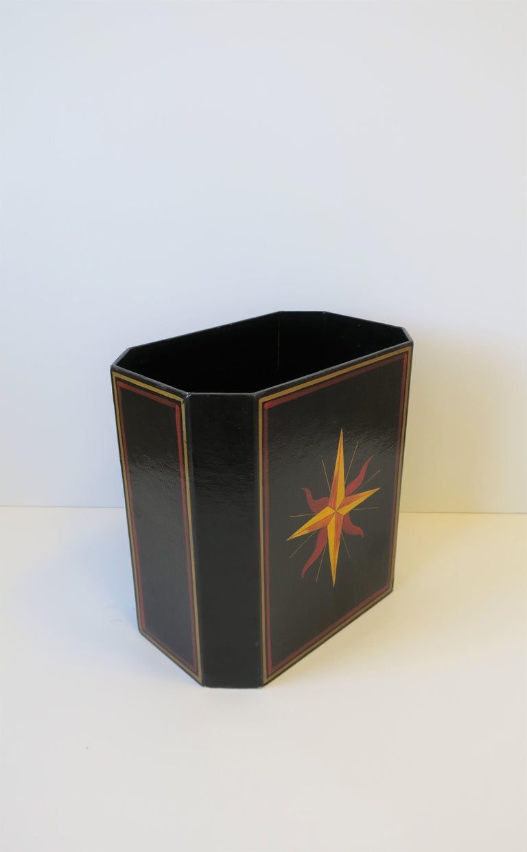 Nautical Black and Gold Wastebasket or Trash Can For Sale at 1stDibs